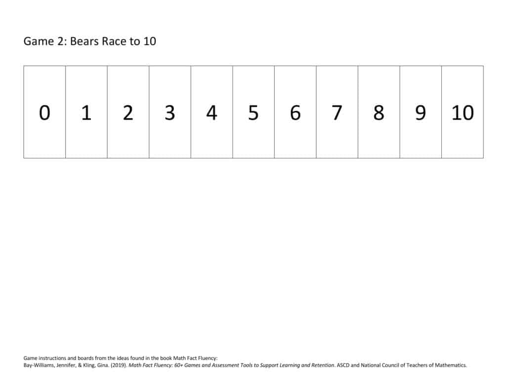 Game 2 Bears Race to 10 · Math Fact Games